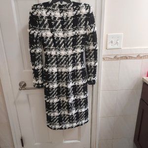 halpern | Dresses | Halpern Wrap Black White Pearl Button Metallic ...